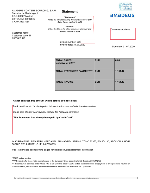 Amadeus Value Hotels - Billing and Collection